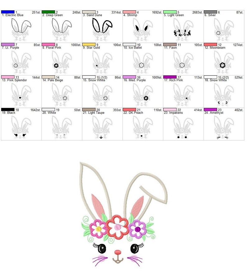 Embroidery Bunny Face Bunny With Flowers Machine Embroidery | Etsy