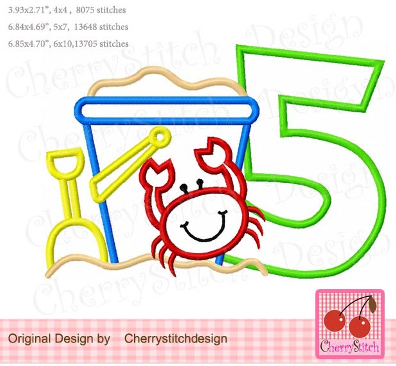 Beach Bucket Number 5 Birthday Number 5 Machine Embroidery - Etsy