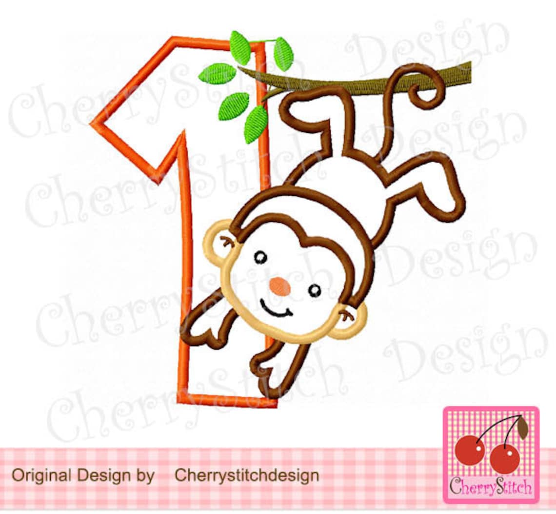 Birthday Monkey Number 1 Machine Embroidery Applique Design | Etsy