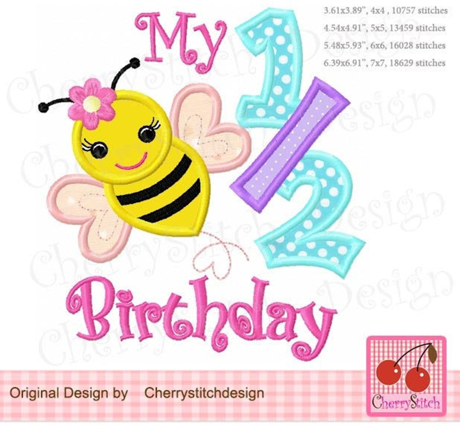 Bumble Bee Number 1/2 Half Birthday Machine Embroidery - Etsy