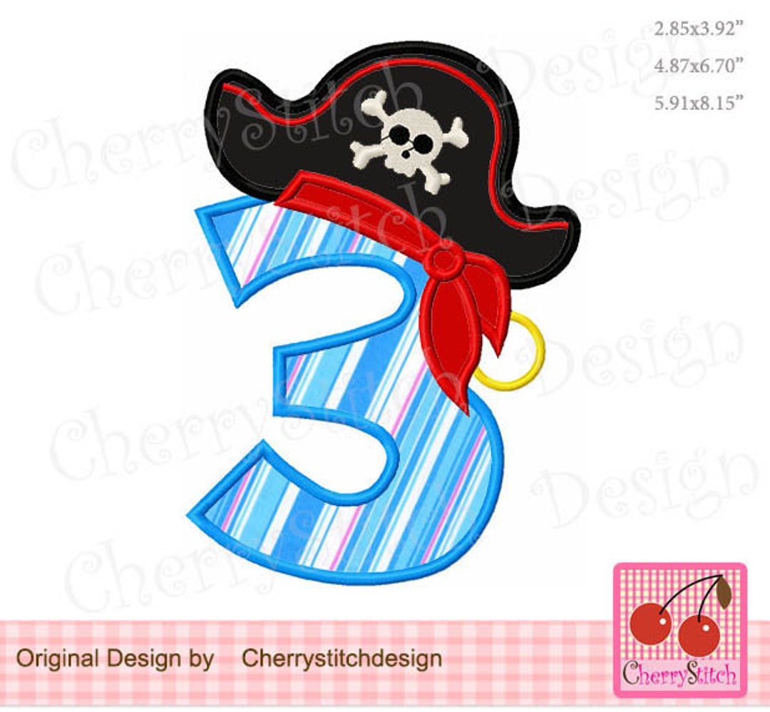 Pirate Number 3 Birthday Machine Embroidery Applique ND83 - Etsy