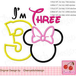 I'm 3 Minnie Birthday Number 3 Machine Embroidery Design MM0123 - Etsy