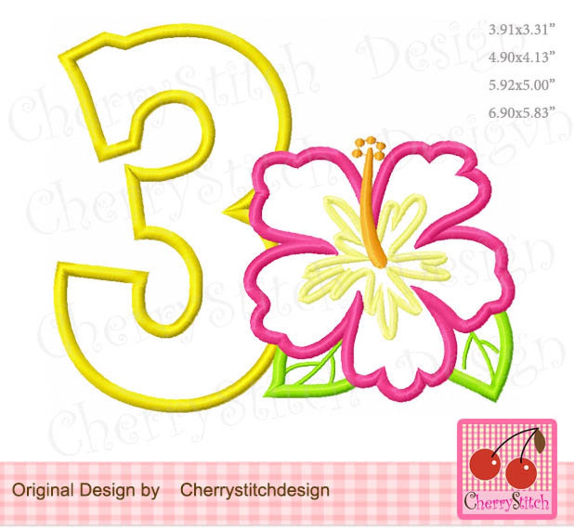 Hibiscus Flower Number 3 Birthday Number 3 Machine Embroidery | Etsy