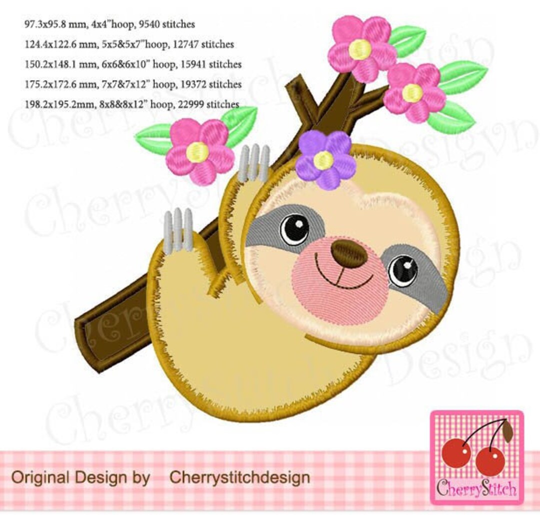 Baby Flower Sloth Animal Machine Embroidery Design AN0502 - Etsy