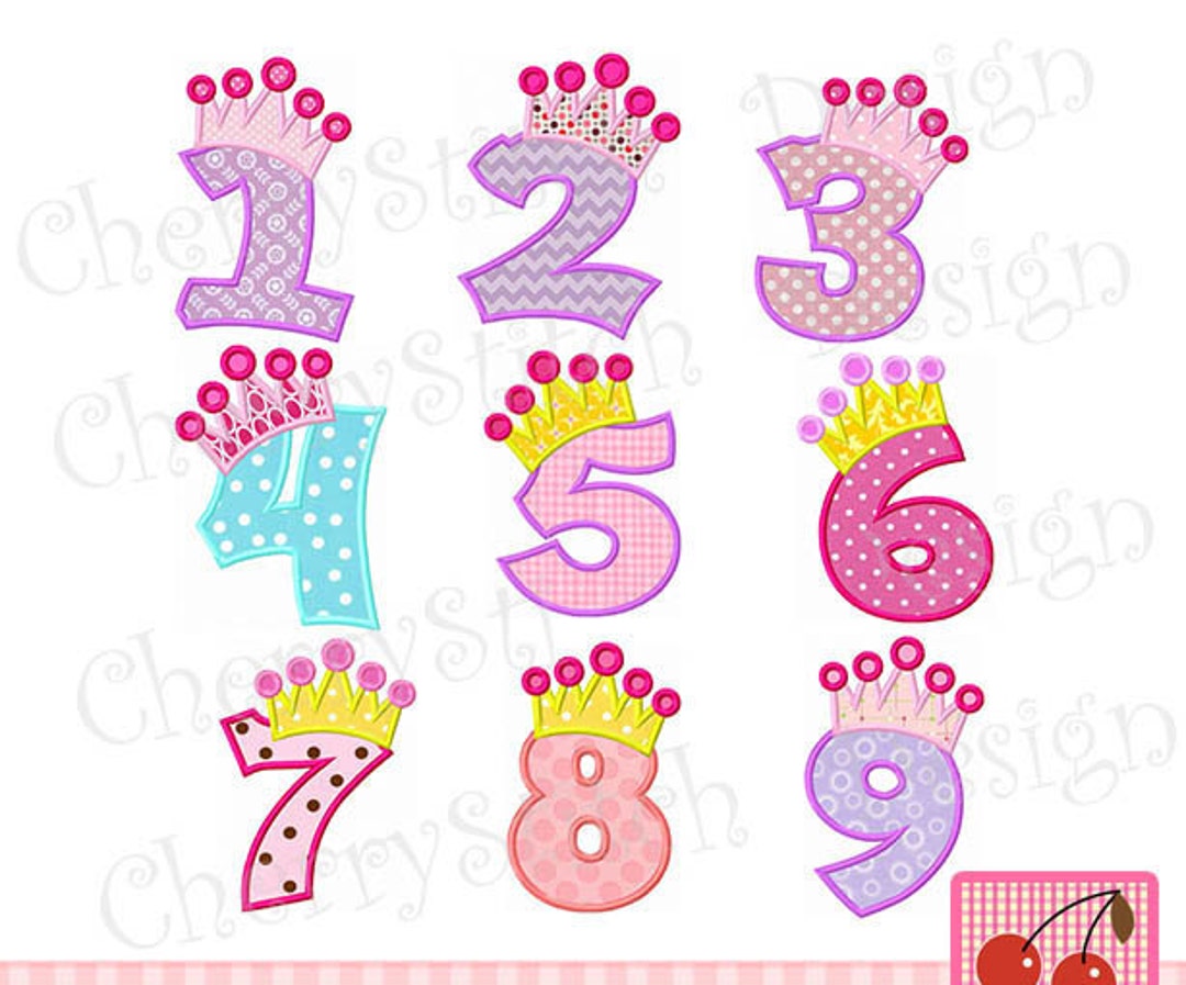Crown Numbers Applique Birthday Machine Embroidery Applique - Etsy