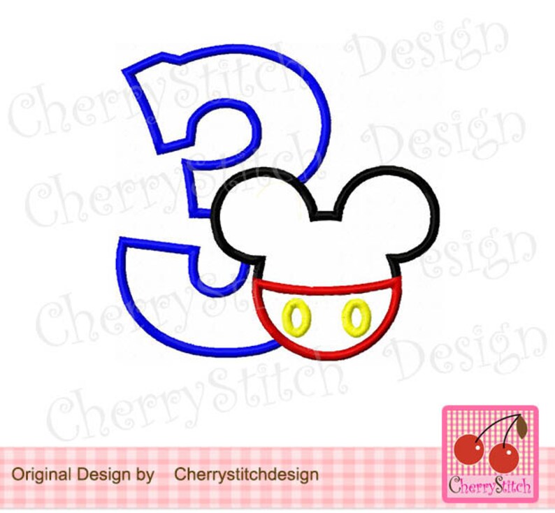 Mickey Number 3 Birthday Machine Embroidery Applique Design | Etsy