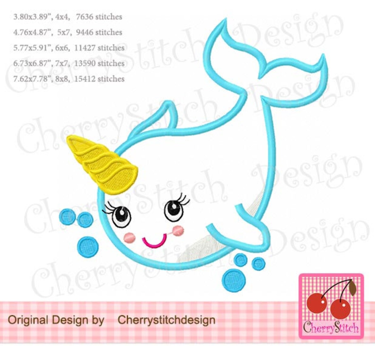Narwhal Machine Embroidery Applique Design AN0325 - Etsy
