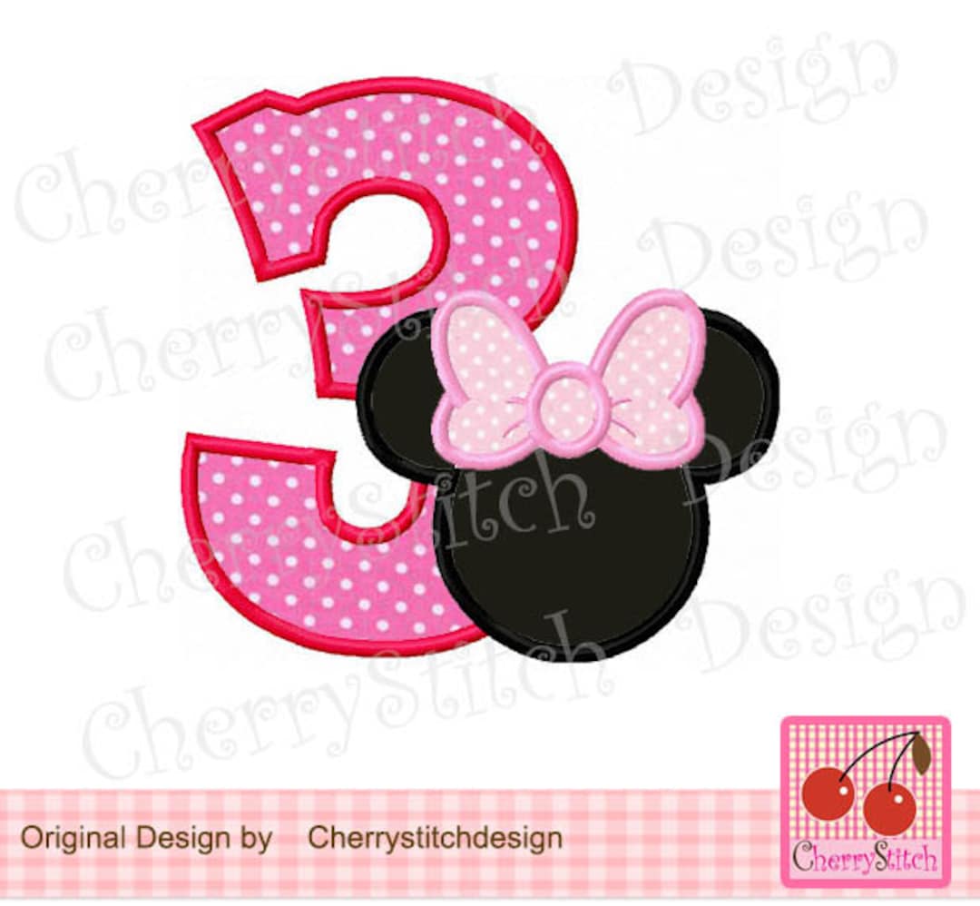 Minnie Number 3 Machine Embroidery Applique - Etsy