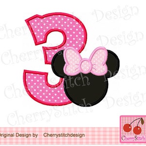 Minnie Number 3 Machine Embroidery Applique - Etsy