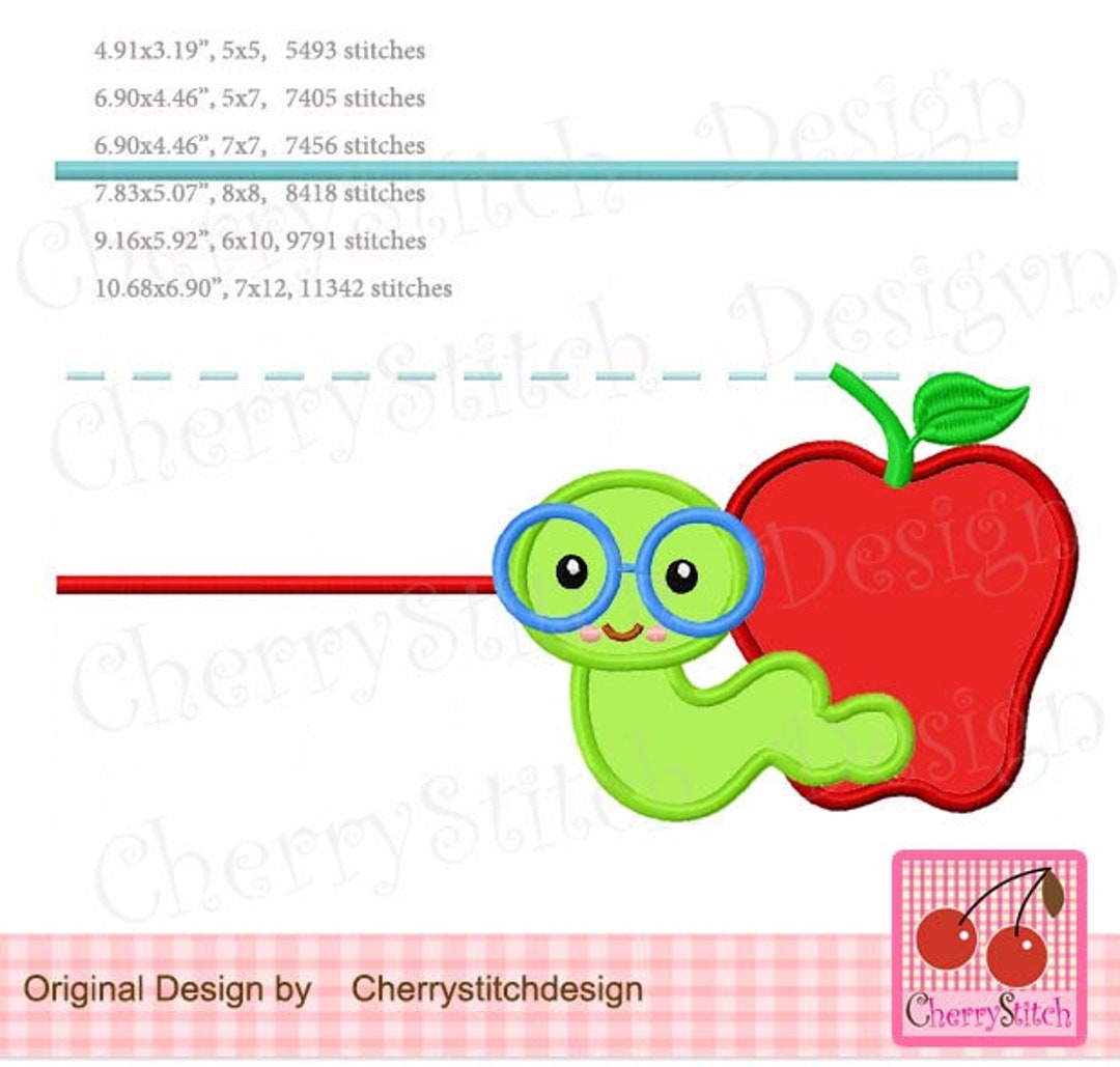 Book Worm and Apple School Apple Machine Embroidery Design - Etsy