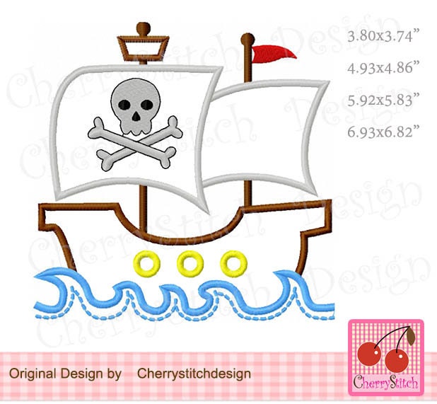 Pirate Ship Machine Embroidery Applique Design TRANS05 - Etsy