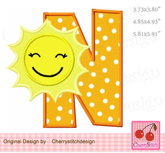 Sunshine Monogram N Letter N Sun Alphabet Embroidery Applique | Etsy