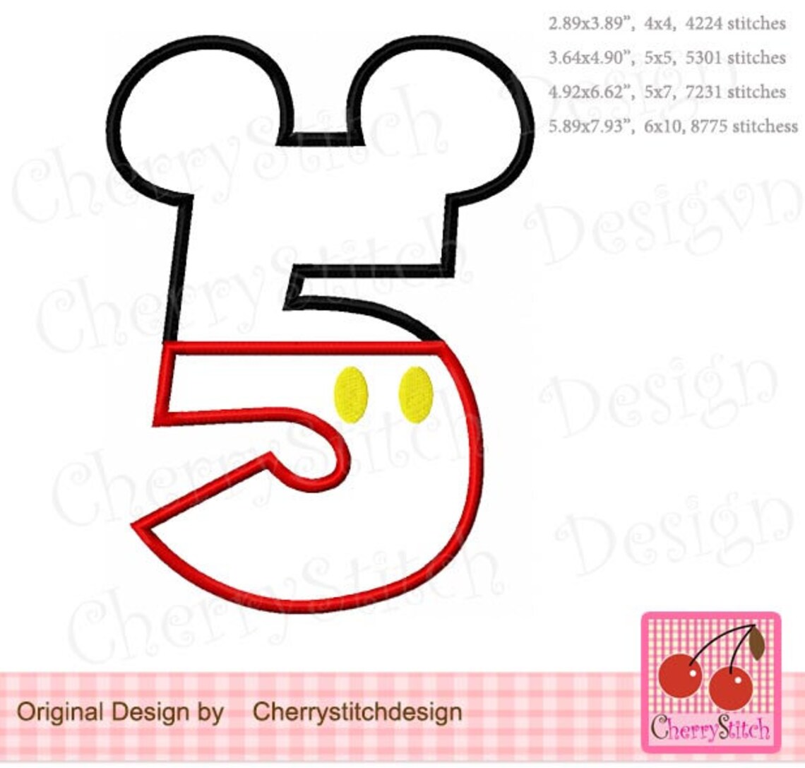 Number 5 Mouse Ears Mickey Number 5 Birthday Machine - Etsy