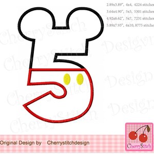 Number 5 Mouse Ears Mickey Number 5 Birthday Machine Embroidery ...