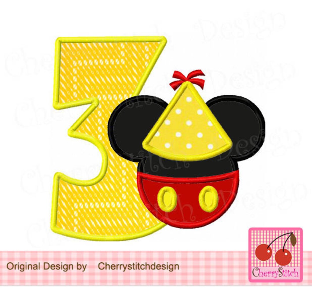 Birthday Embroidery Mickey Number 3 Machine Embroidery Applique - Etsy