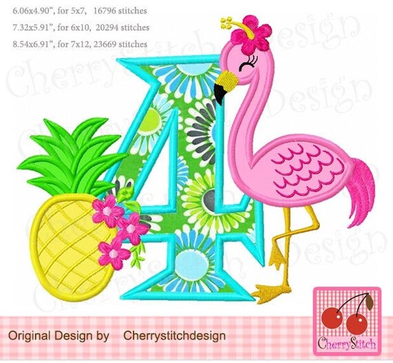 Flamingo pineapple number 4 Birthday number 4 Machine | Etsy