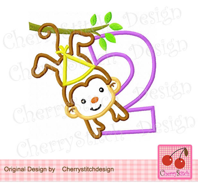Monkey Number 2 Birthday Monkey Embroidery Applique -4x4 5x5 6x6" - Etsy