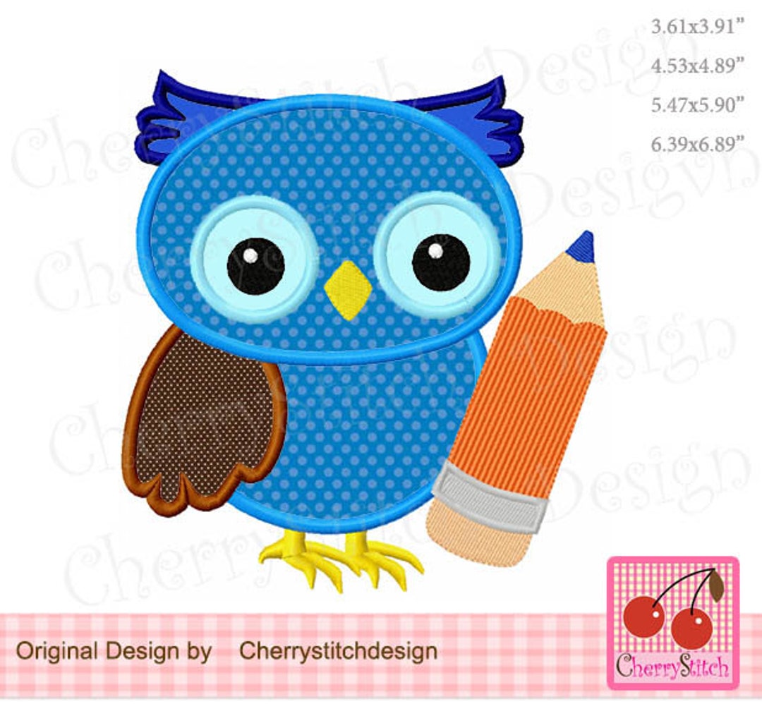 School Owl Pencil Owl Back to School Machine Embroidery Applique SCH053 ...