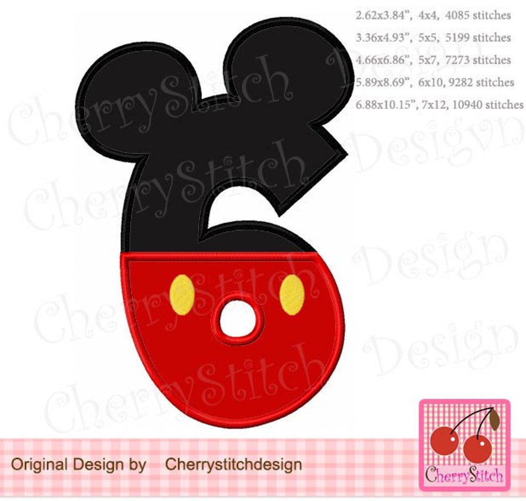 Mickey Number 6 Birthday Machine Embroidery Applique - Etsy