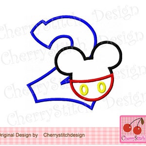 Mickey Number 2, Mickey Birthday Machine Embroidery Design -for 4x4 5x7 ...
