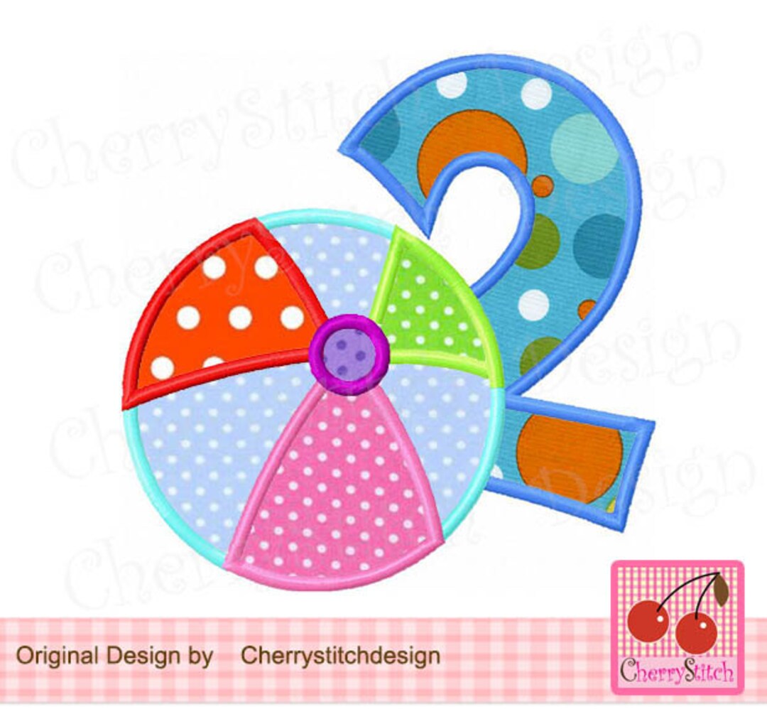 Birthday Number 2 With Beach Ball,beach Ball Machine Embroiery Applique ...