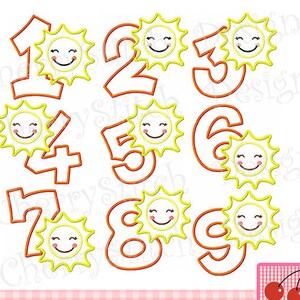 Sunshine Numbers 1-9, Birthday Numbers Embroidery Applique Design - Etsy