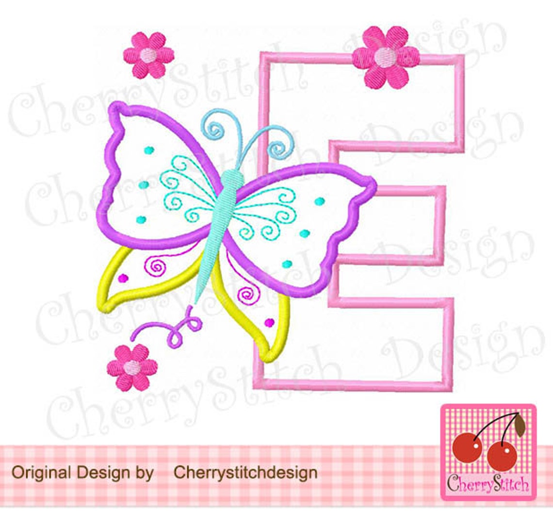 Butterfly Monogram E Letter E Upper Case Machine Embroidery Applique ...
