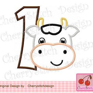 Cow Birthday Number 1 Machine Embroidery Applique - Etsy