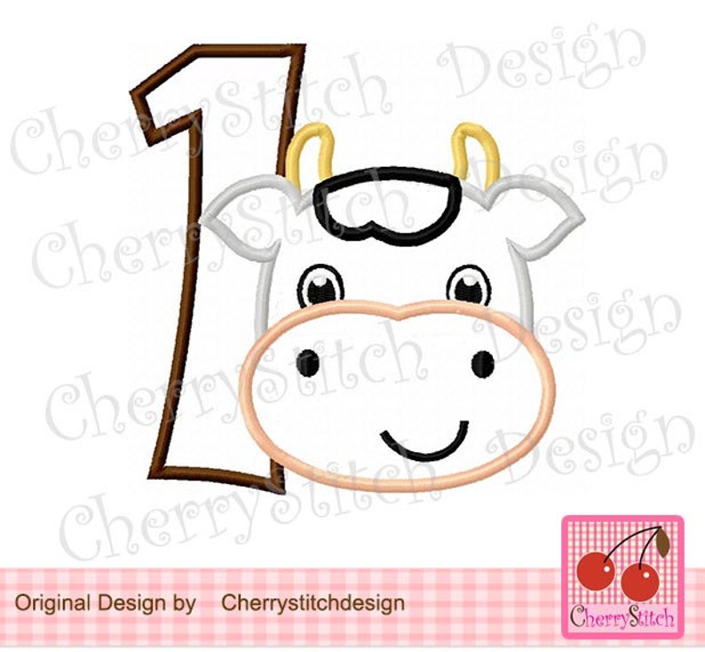 Cow Birthday Number 1 Machine Embroidery Applique | Etsy