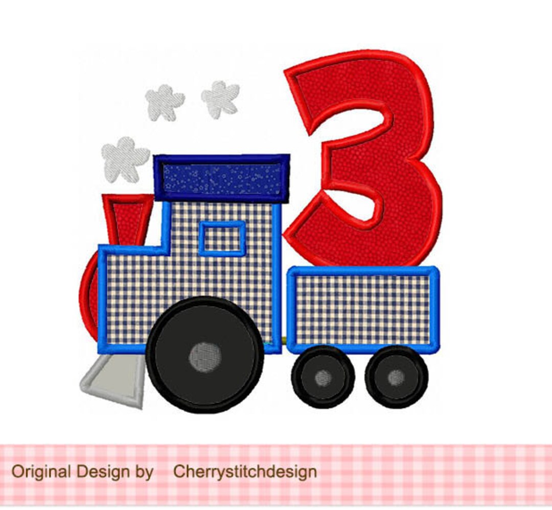 Train Number 3 Transportation Birthday Machine Embroidery Applique ...