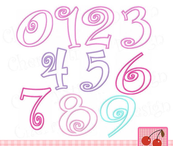 Curly Numbers 0-9plain Numbers 0 Through 9birthday Numbers | Etsy