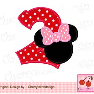 Minnie Number 2 Birthday Machine Embroidery Applique - Etsy