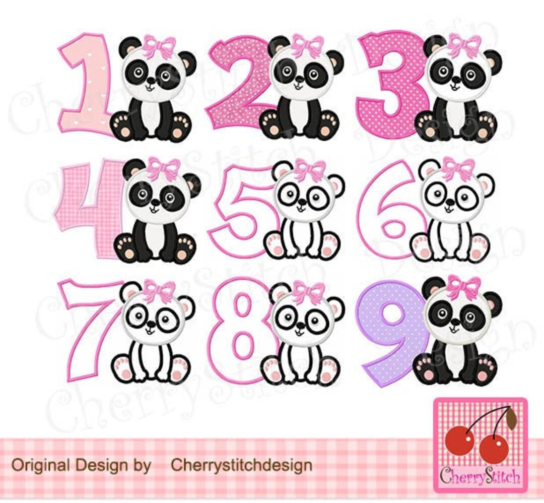 Panda Numbers 1 Through 9 Bundle Machine Embroidery Applique ND88 - Etsy