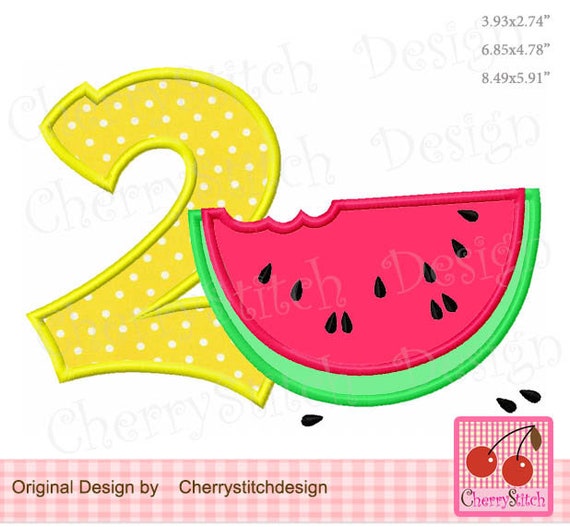Watermelon Number 2 Summer Fruit Machine Embroidery Applique | Etsy