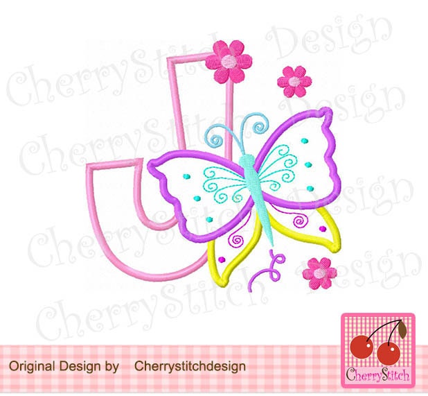 Butterfly Monogram J Letter J Machine Embroidery Applique - Etsy