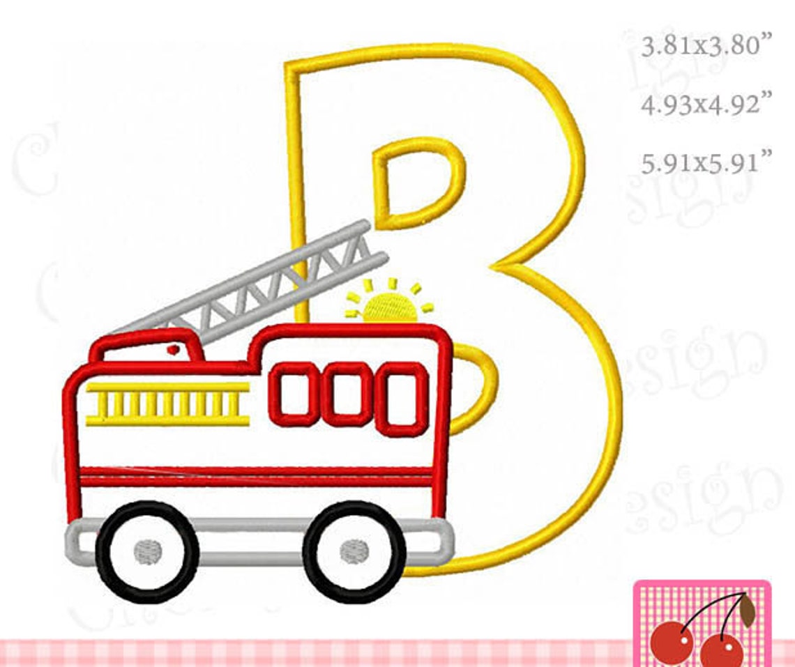 Fire Truck B Monogram Letter B Machine Embroidery Applique | Etsy