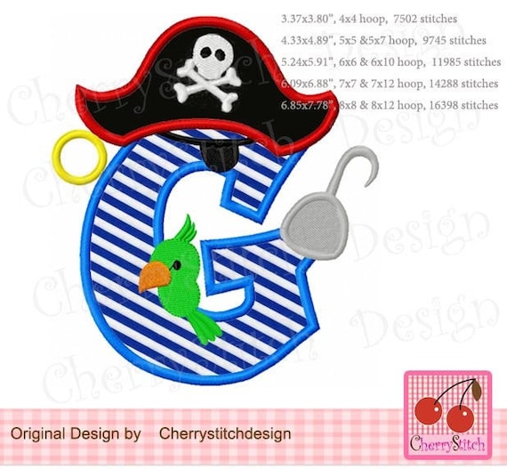 Pirate Letter G Monogram G Upper Case Letter G Machine | Etsy