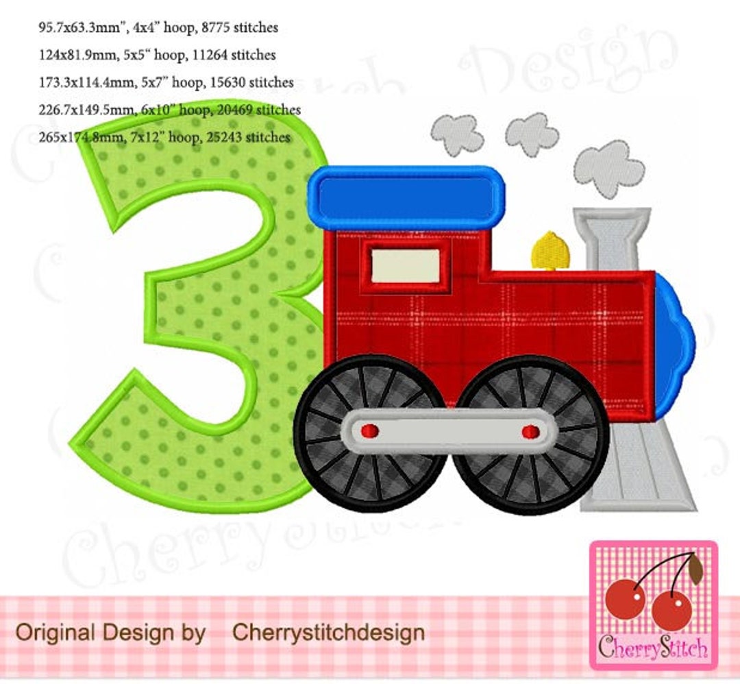 Train Number 3 Birthday Nubmer 3 Transportation Machine Embroidery ...