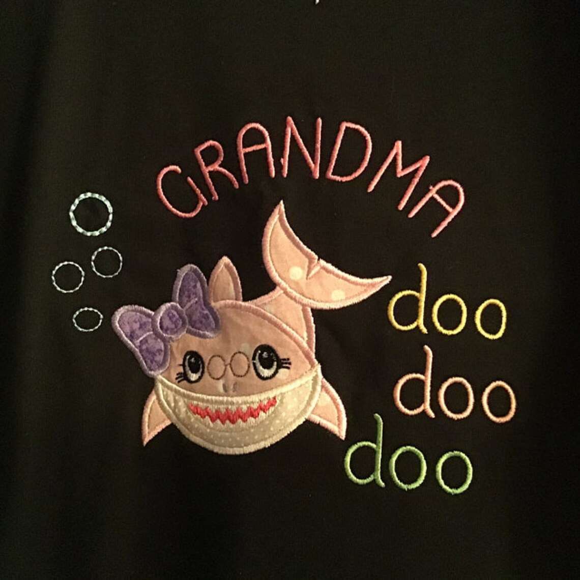 Shark Applique Grandma Shark With Bow Mother's Day | Etsy