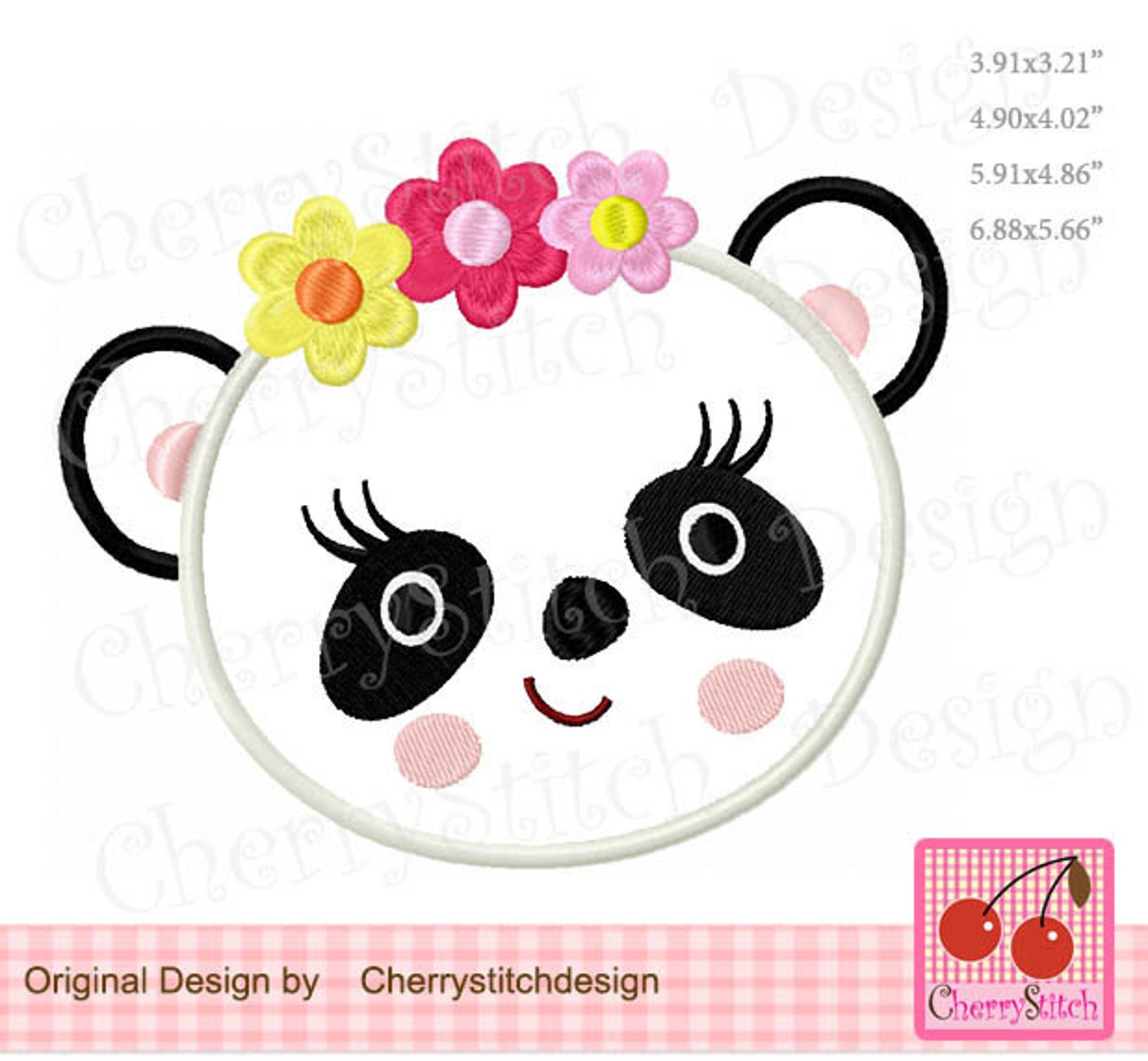 Panda Embroidery Flower Panda Girl Face Machine Embroidery - Etsy