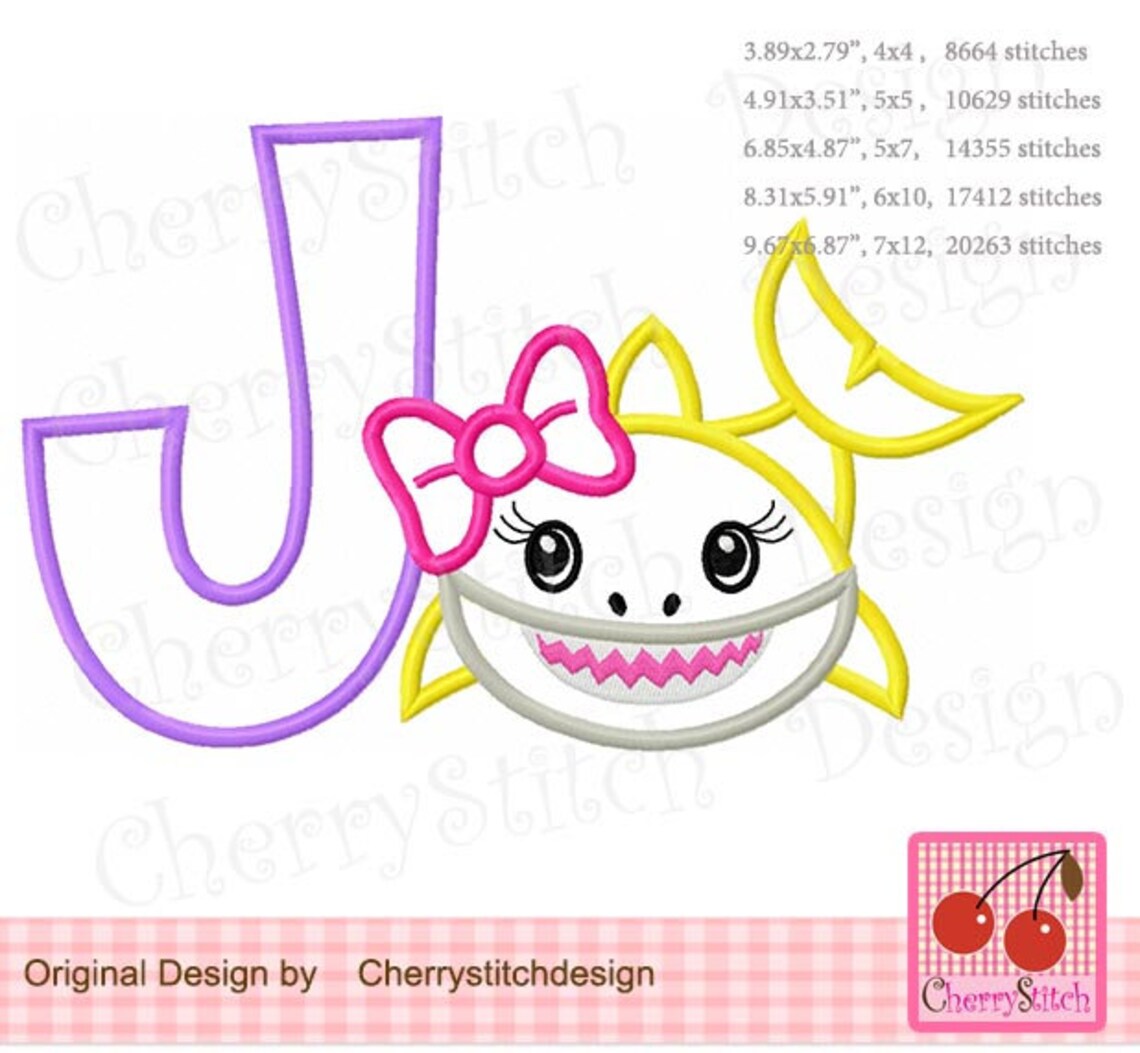 Shark Letter J Shark Letter J Monogram J Machine Embroidery - Etsy