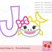 Shark Letter J, Shark Letter J Monogram J Machine Embroidery Applique ...