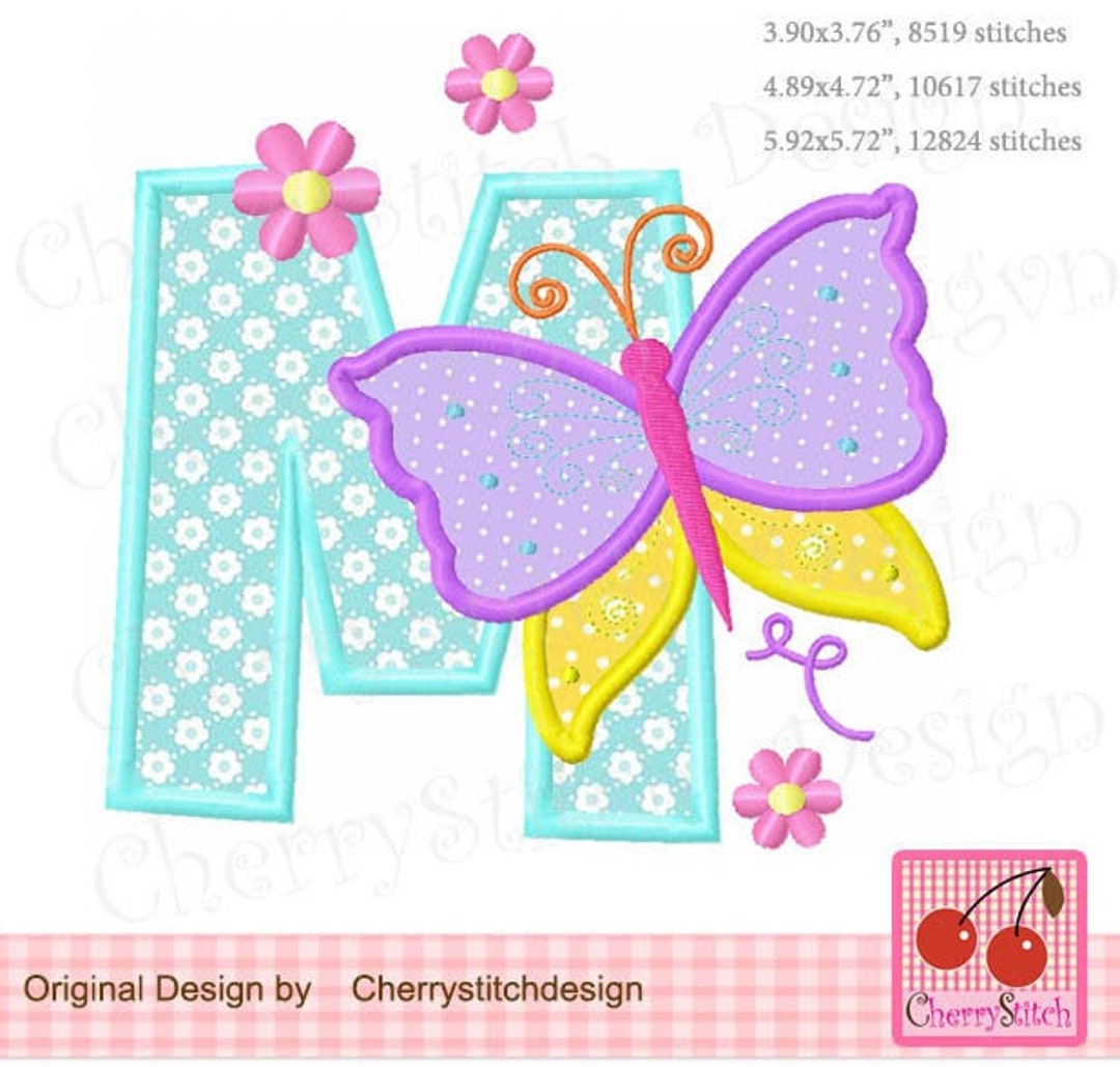 Butterfly Monogram Applique Letter M Machine Embroidery Applique - Etsy