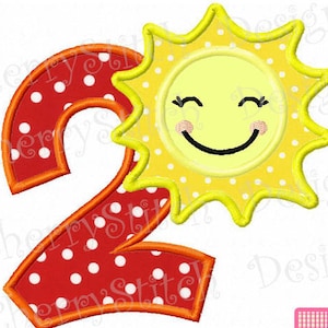Sunshine With Number 2 Appliquesunshine Designsun 4x4 5x5 - Etsy