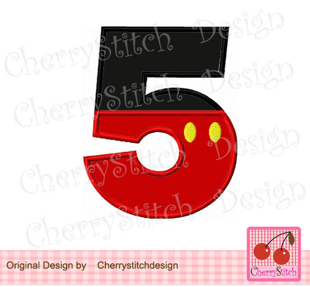 Mickey Number 5 Birthday Machine Embroidery Applique - Etsy