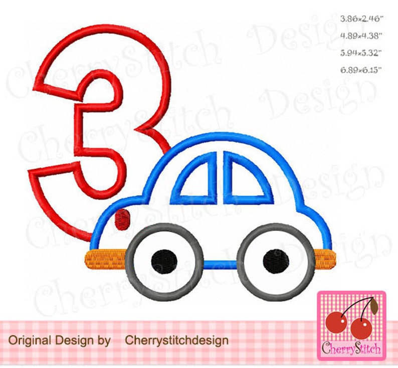 Car Number 3 Birthday Machine Embroidery Applique Design - Etsy