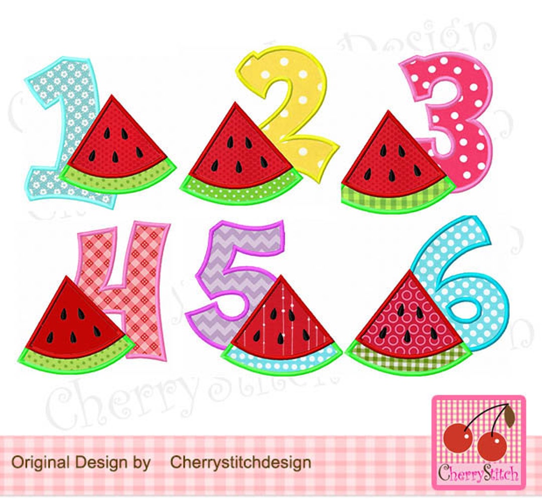 Watermelon Numbers Set Birthday Numbers Machine Embroidery Applique ...