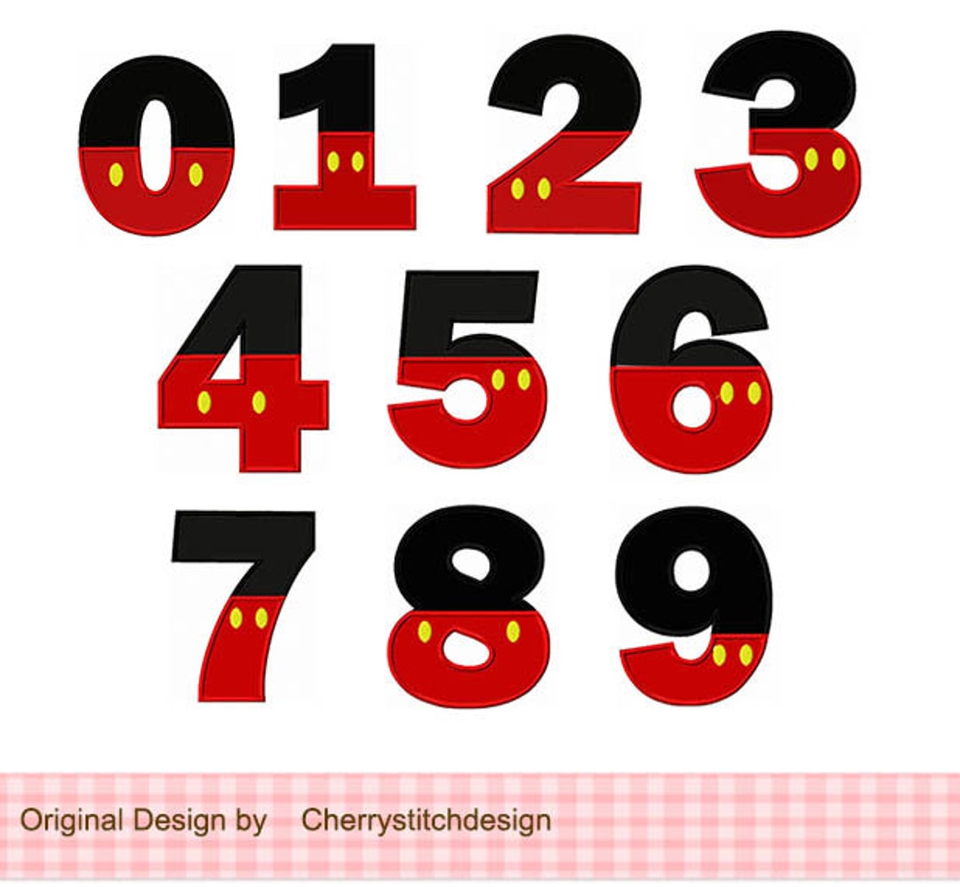 Mickey Numbers Birthday Numbers 0-9 Machine Embroidery Applique Design ...