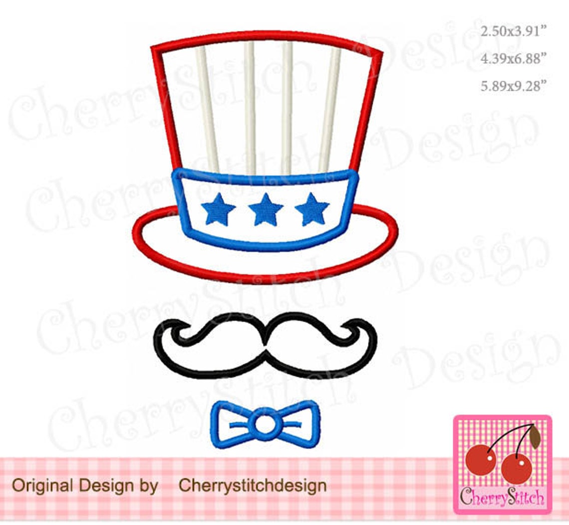 Uncle Sam With Mustache 4th of July Patriotic Machine Embroidery ...