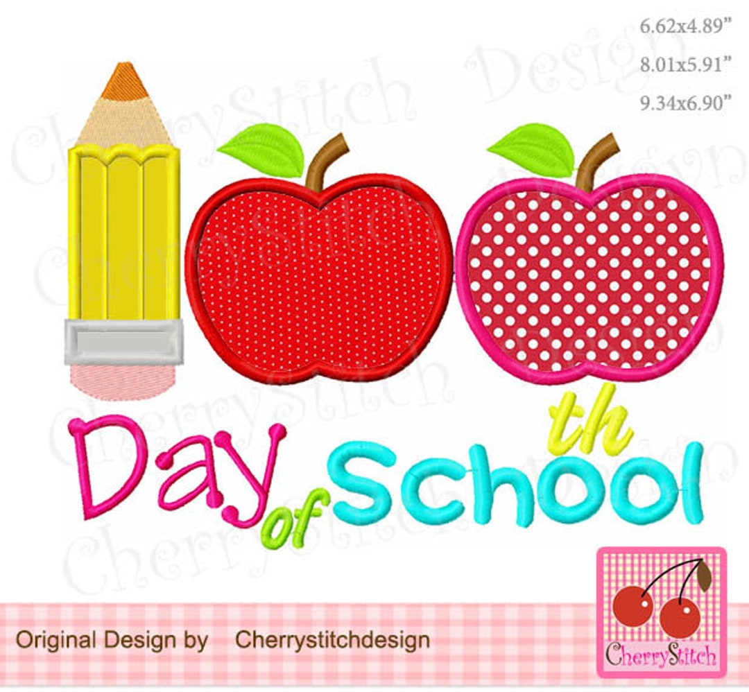Back to School Embroidery, 100th Day of School, Apple Applique - Etsy